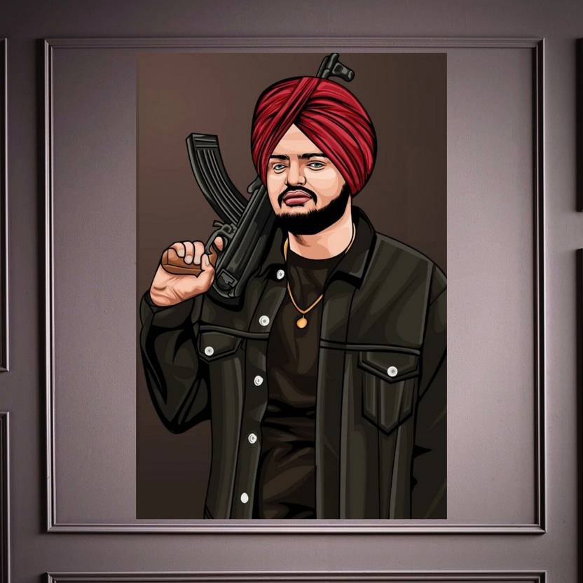 Sidhu Moosewala With Riffle Frameless Gloss Wall Poster Photographic ...