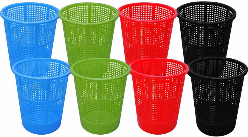 Morvi Plastic Prime Jali 222 Open Dustbin, 8 Pc, 7 Ltr, Blue Green Red ...