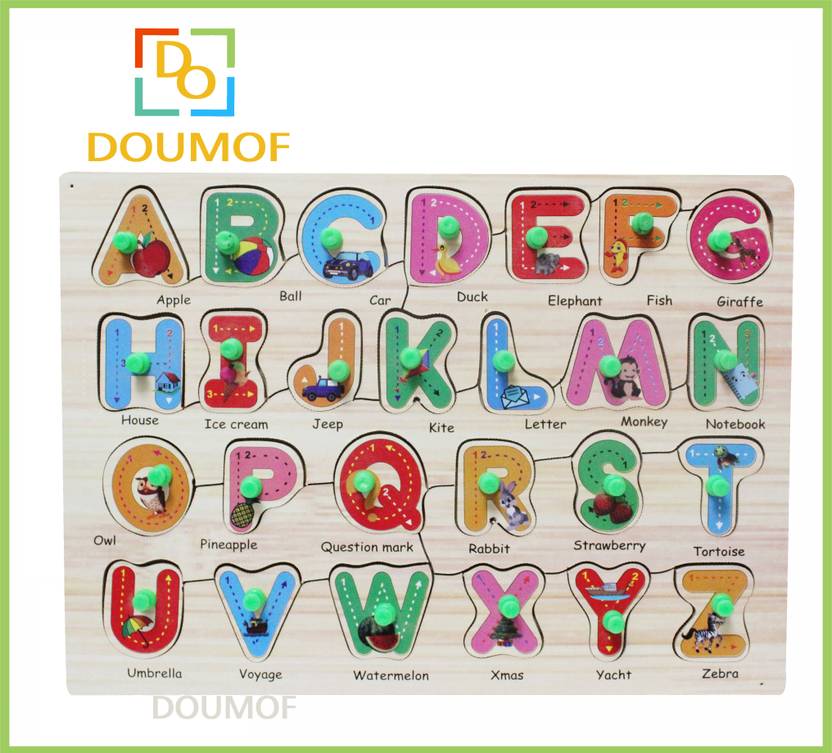 DOUMOF Wooden Alphabet Educational Puzzle Board ||ABCD Alphabet ...