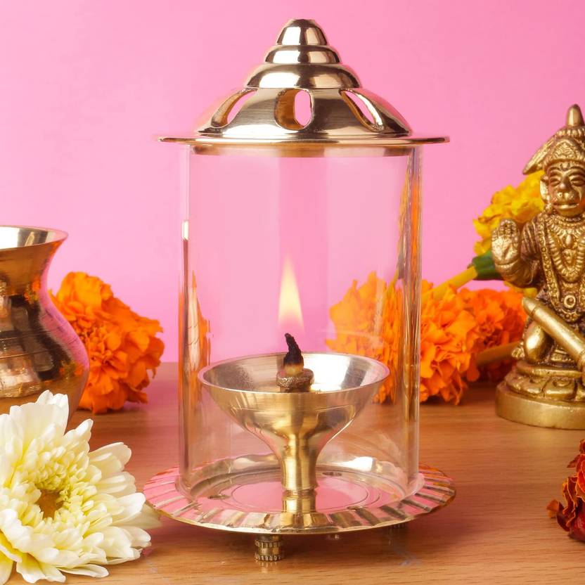 Klassic Small Brass Akhand Diya With Glass Cover Brass Table Diya Price In India Buy Klassic