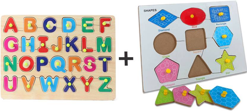 SAFESEED Learning Wooden Alphabet Puzzle Set ABC Letter & Shapes ...