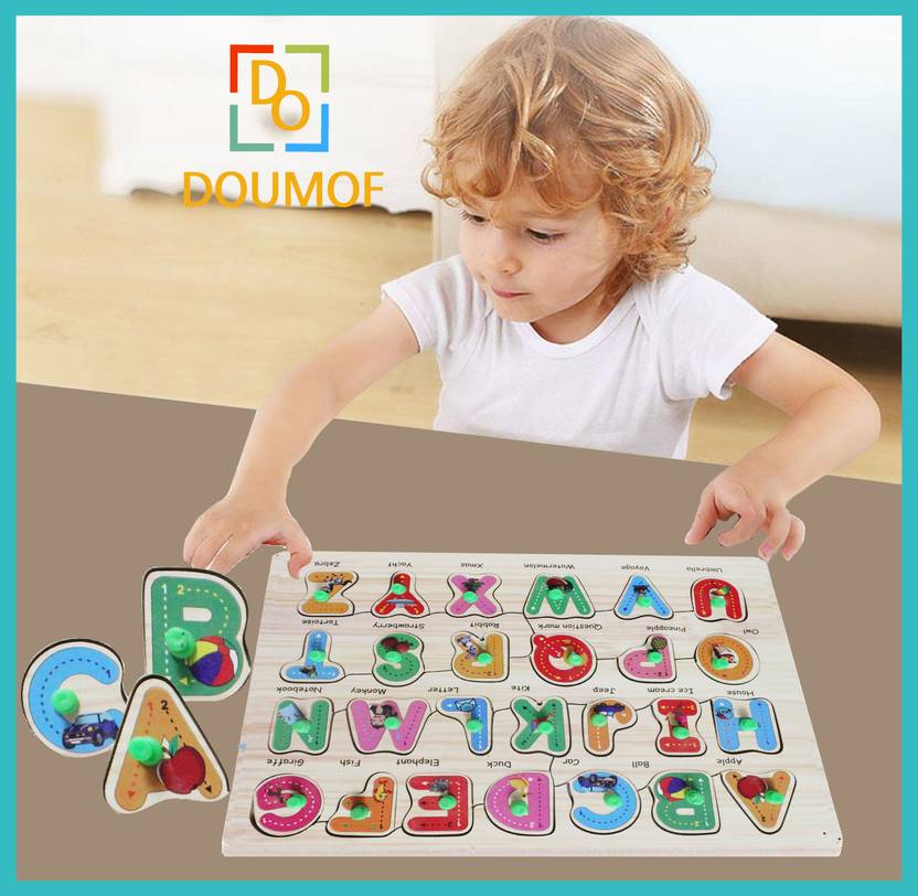 DOUMOF Wooden Alphabet Educational Puzzle Board ||ABCD Alphabet ...