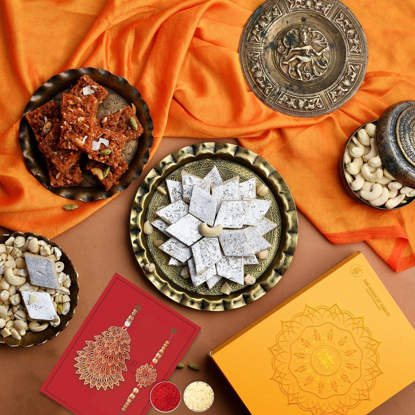 HyperFoods Red Rakhi for Brother and Bhabhi combo sweets Dodha Barfi ...