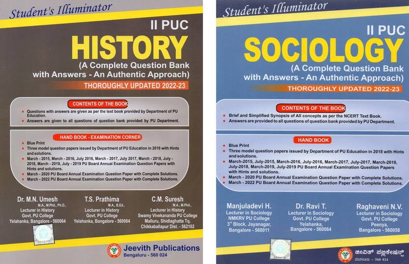 Jeevith 2nd PUC -HISTORY. SOCIOLOGY-Set Of 2 Books- [Student's ...