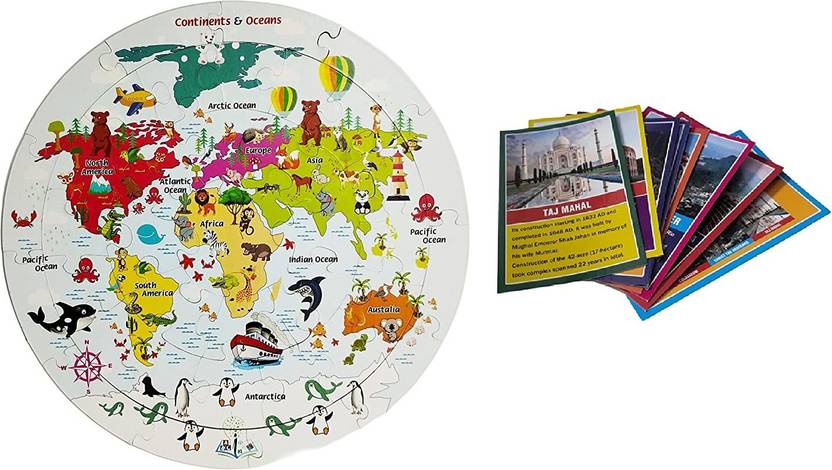 DgCrayons 38 Pcs Ocean & Continents Jigsaw Puzzle with 7 World Wonders ...