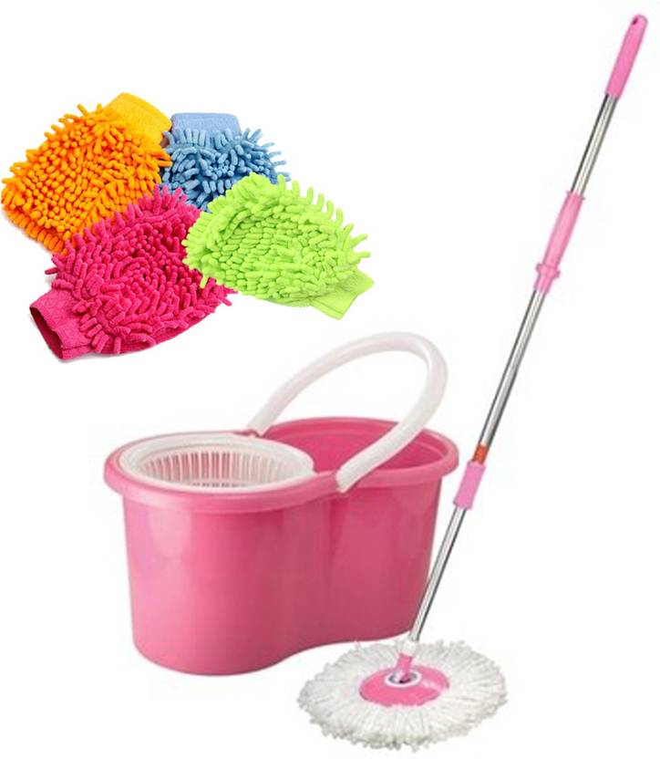 SKYCANDLE Pink Mop with 4 Microfibre Glove Mop Set Price in India - Buy ...