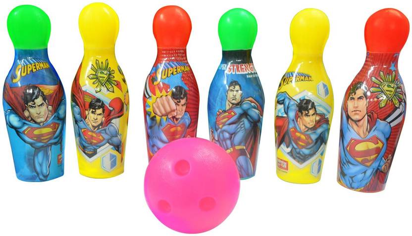 Superman Bowling Set - 6 Superman Bowling Pins and 1 Bowling Ball ...