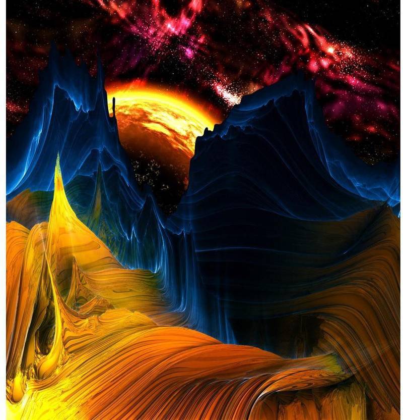 Alien Mountains With Space And A Red-Yellow Planet Premium Poster ...