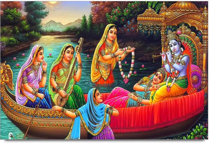Amy Beautiful Lord Radha Krishna seating in Boat with Gopiya 3D Poster ...