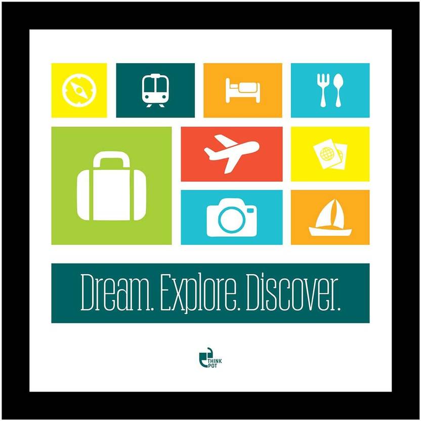 Dream. Explore. Discover Black Square Frame Paper Print - Quotes ...