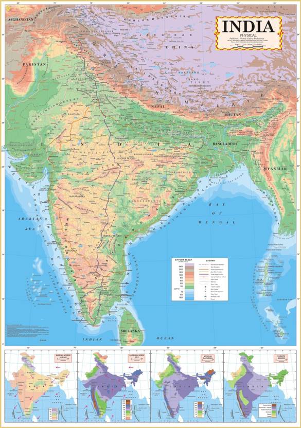 India Physical Wall Map : English Paper Print - Educational, Maps ...