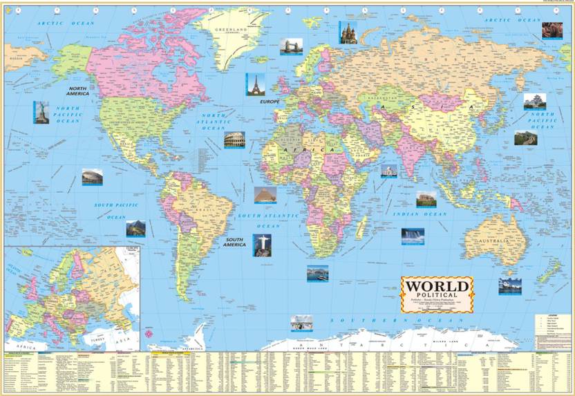 WORLD POLITICAL MAP(PAPER PRINT &LAMINATED) 28 X 40 INCH ROLLED Paper ...