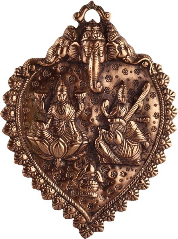 Sri Alankar Black Metal Ganesh Lakshmi Saraswati On Wall Hanging ...