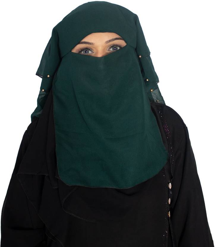 ARoohSa Beautiful Self Design Bottle Green Moti 4Layer Georgette Nose ...