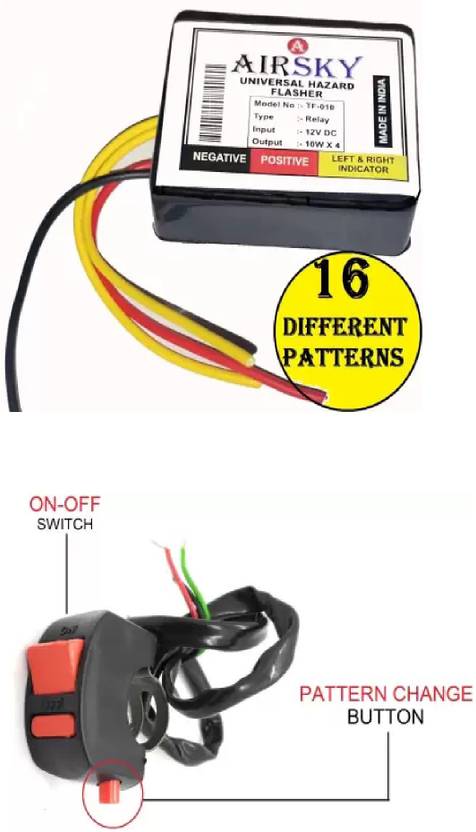 AIRSKY Universal Bike Hazard Flasher, With Hazard Pattern Change Switch ...