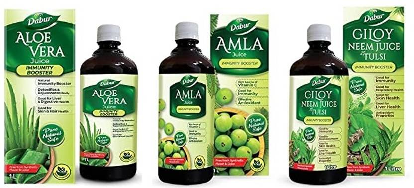 Dabur Giloy Neem Tulsi Juice-(1) Aloe Vera Juice(1) Amla Juice-(1 ...