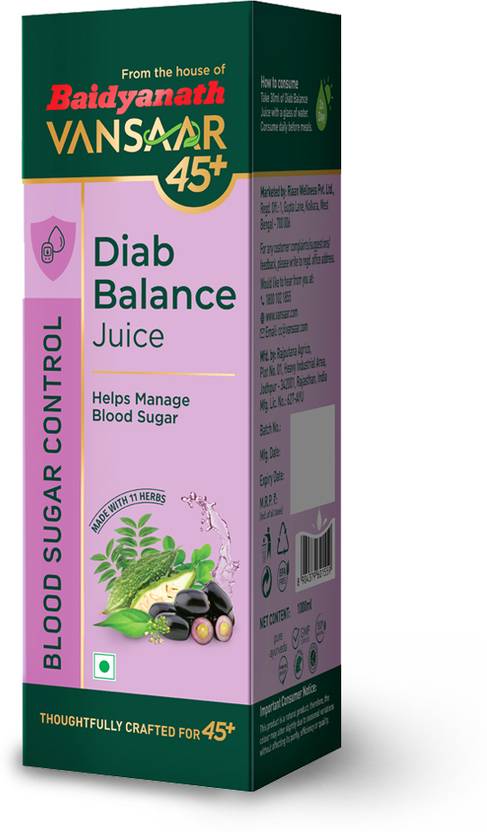 Vansaar 45+ Diab Balance Juice-1L | Lowers Blood Sugar Levels naturally ...