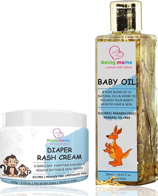 Being mama Diaper Rash Cream (100g) & Baby Oil (200ml) Pack of 2 ...