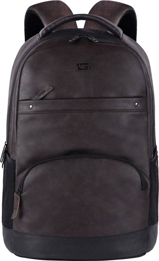 Gear VINTAGE2 ANTI THEFT FAUX LEATHER 28 L Laptop Backpack BROWN-BLACK ...