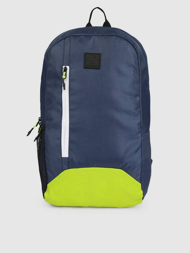 WROGN Unisex Navy Blue & Lime Green Colourblocked Pyramid Backpack 18 L ...