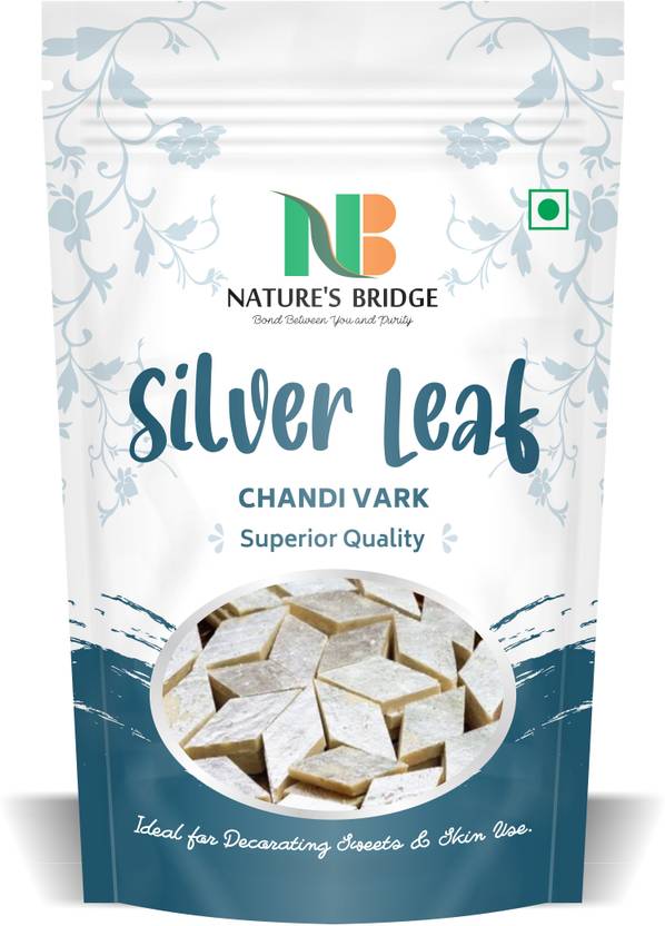 Nature's Bridge Chandi Vark / Edible Silver Leaf - (50 Leaf) Jumbo Sized Sheet 12 cm x 12 cm ...