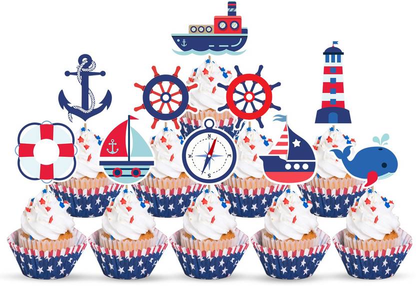 ZYOZI 10 Pcs Nautical Cupcake Toppers Theme Baby Shower Birthday Party ...