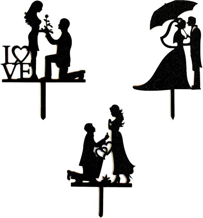 KONFIZ Couple MDF Cake Topper for Anniversary & Wedding (3 Pcs Topper ...