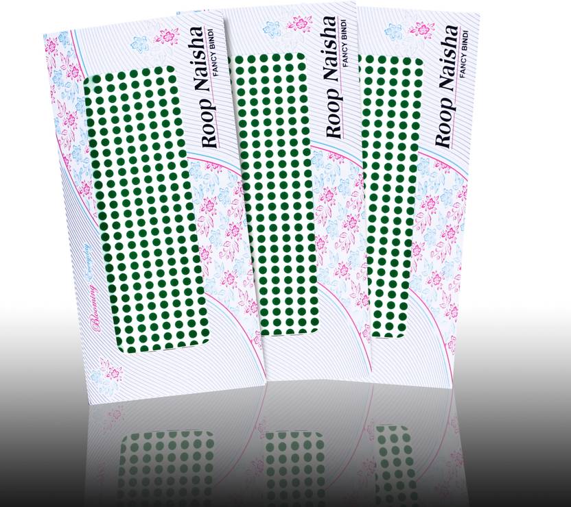 RoopNaisha Pack of 3 Cards, Size no 9 (mini Green), Original Green Bindis for woman Forehead ...