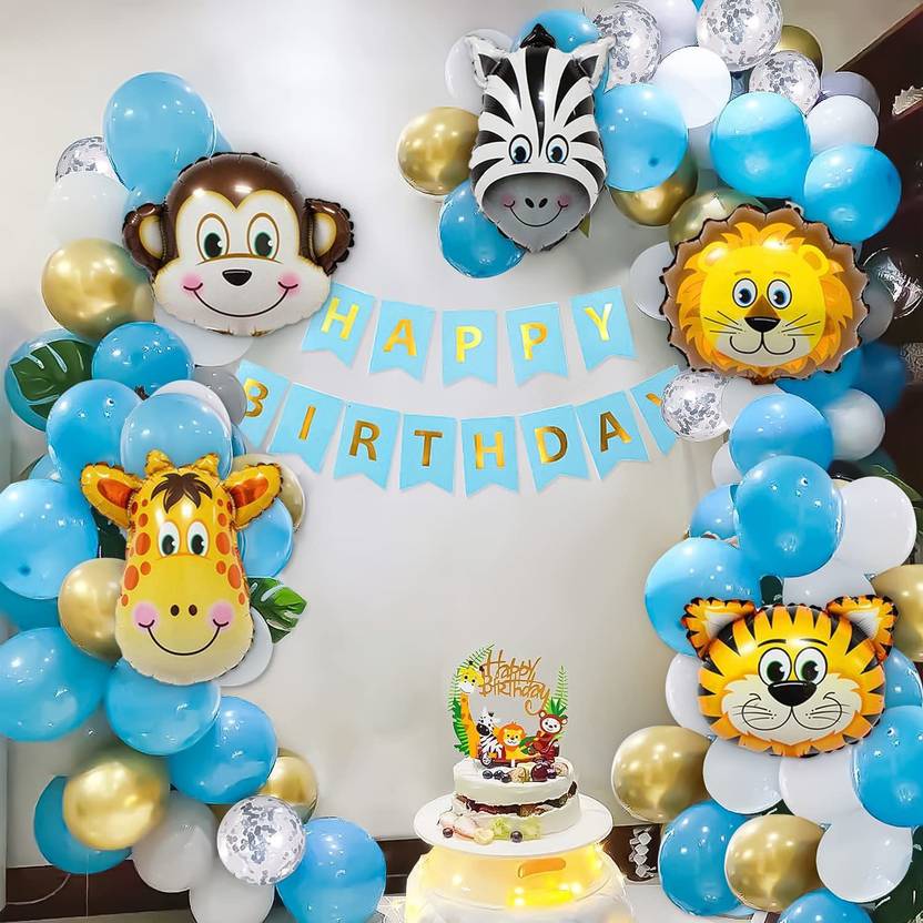 Fun and Flex Blue Forest/Jungle Theme With Leaves Birthday Decorations ...