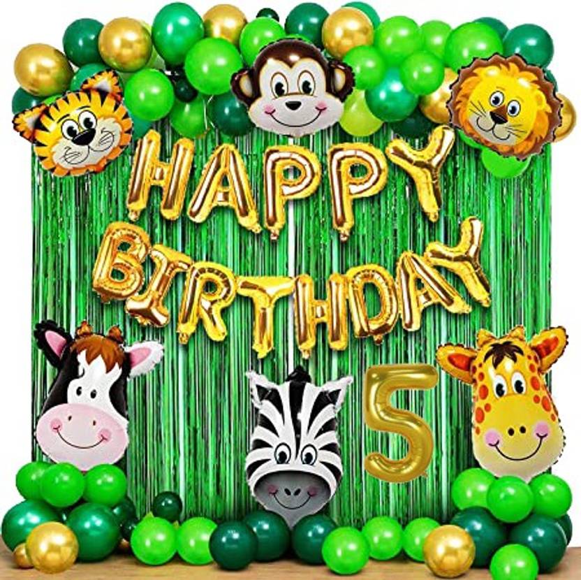 Nayugic Jungle Theme Birthday Decorations Set of 50 For Fifth Birthday ...