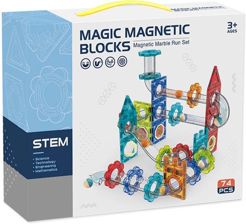 Happy Hues Magnetic Marble Run Blocks 74 Pcs Magnetic Tile Toys for ...