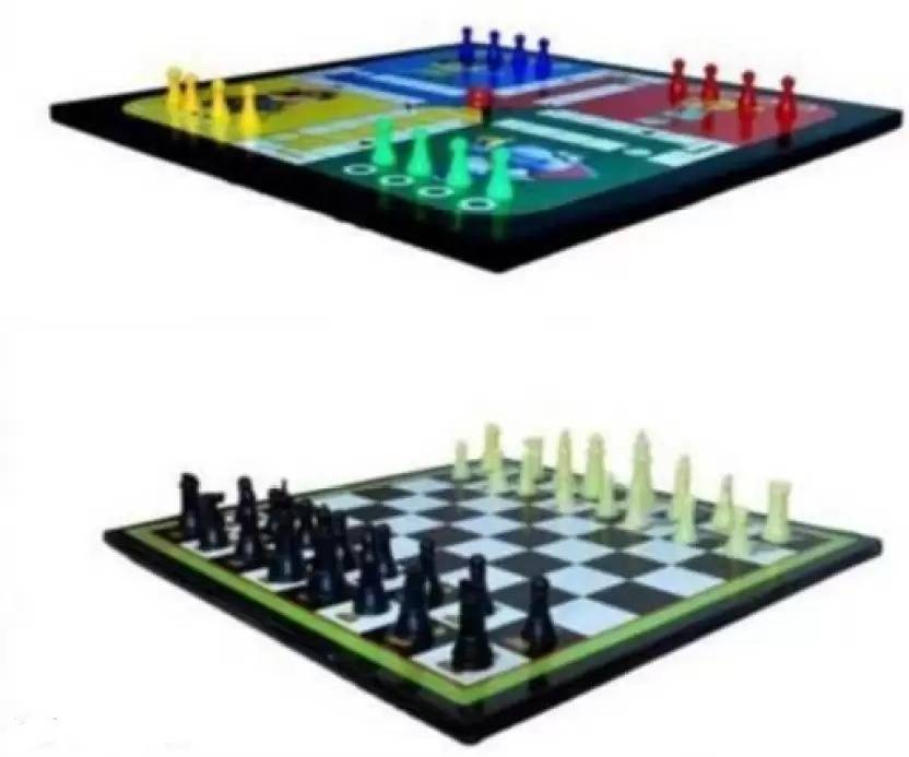 IFW Wooden Ludo & Chess Combo With Ludo coins and Chessmen coins Set ...