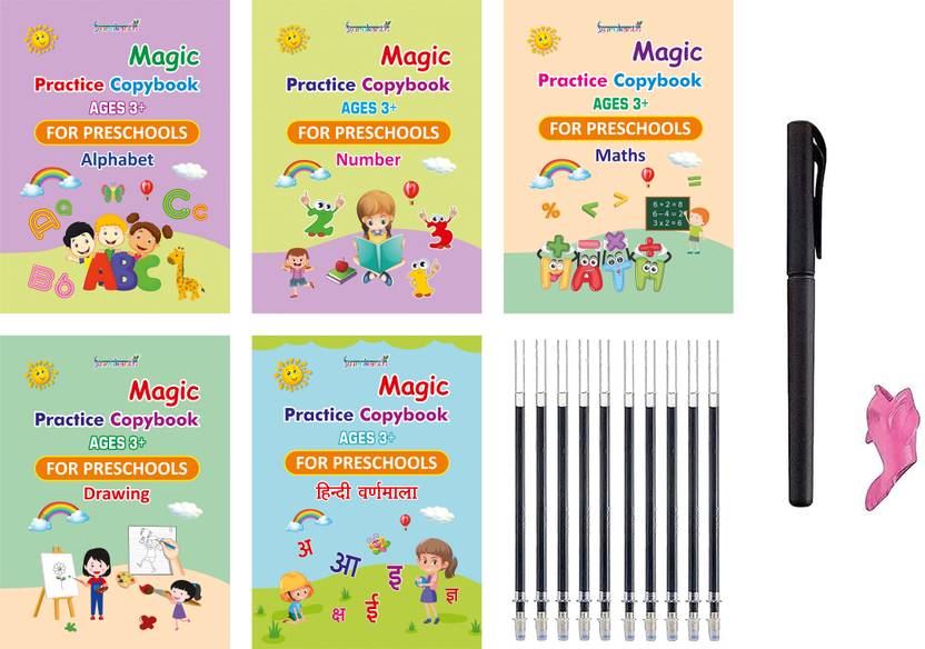 Magic Practice Copybook , (5 BOOK + 10 REFILL+ 1 Pen +1 Grip) English ...