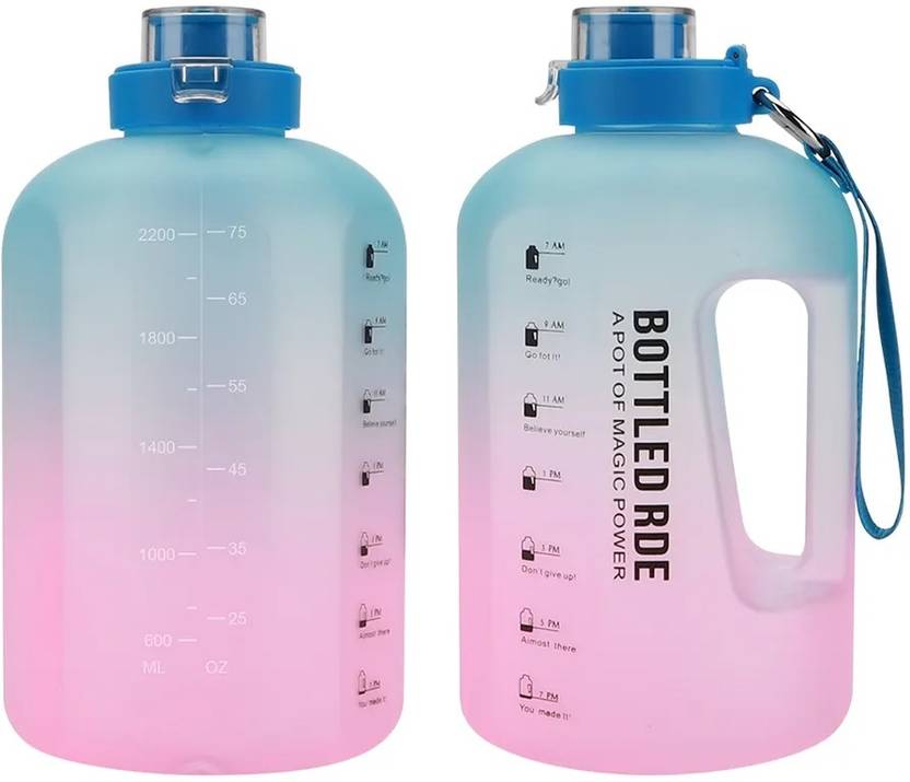 bottled aix 2.2L Water Bottle Motivational Texts and Flip-Up Cap with Time Marker & Straw 2200 ...