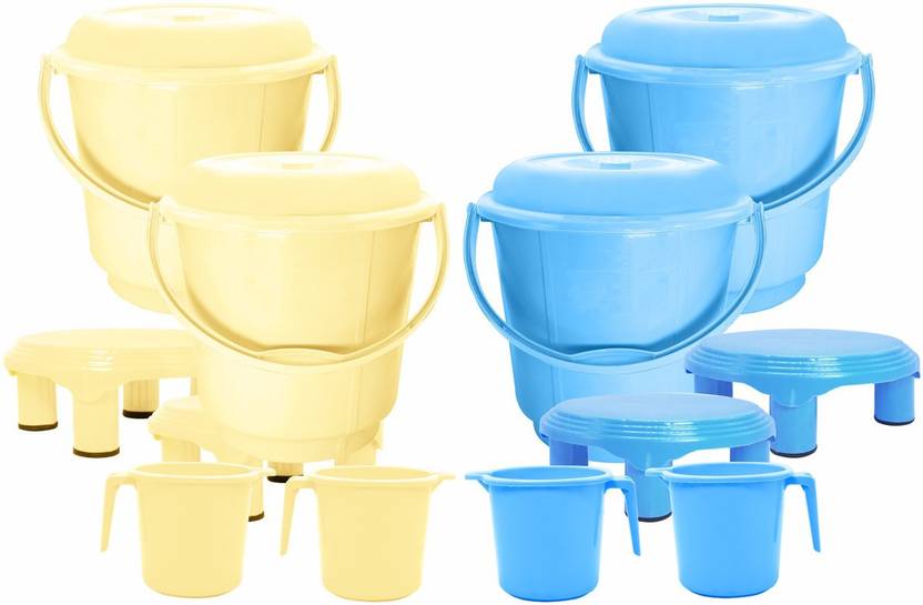 Wonder Plastic Bucket 25 LT With Lid & Patra & Dyna 950ml For Home, 4 ...
