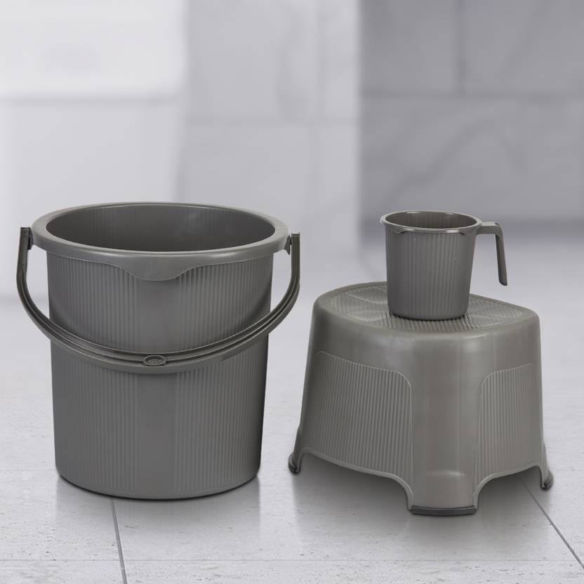 POLYSET Magnite Bathroom Set, Grey (25 Litres Bucket + 1.5 Litres Mug ...