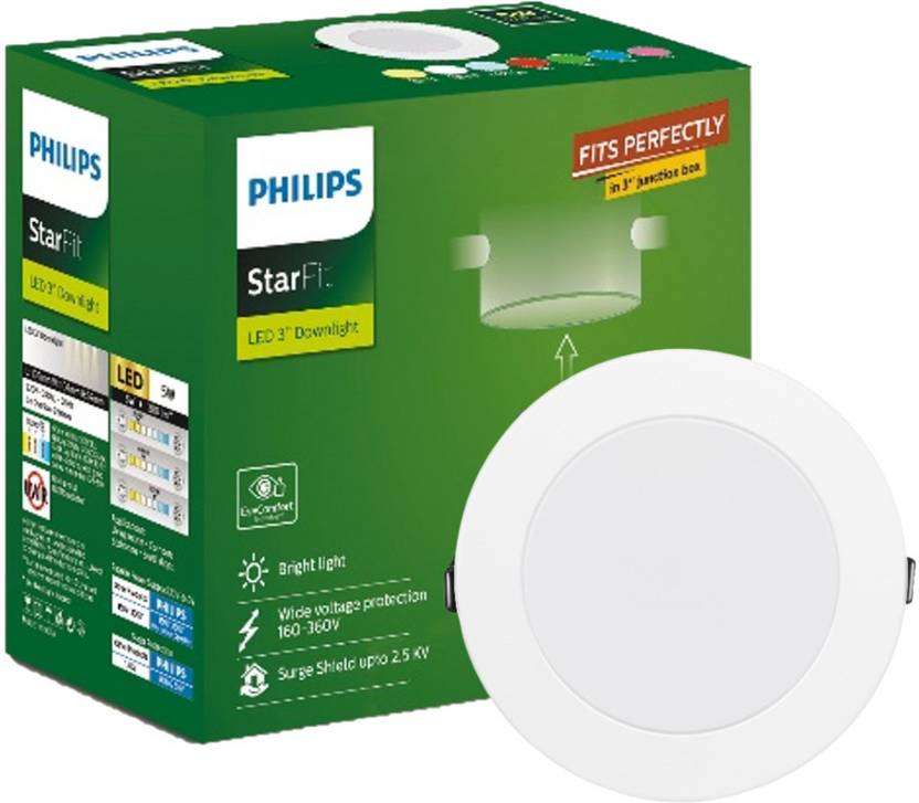 PHILIPS Starfit 5 watt Concealed LED Downlighter with 3 inch Cut-Out (Natural White ,6Pc Ceiling ...