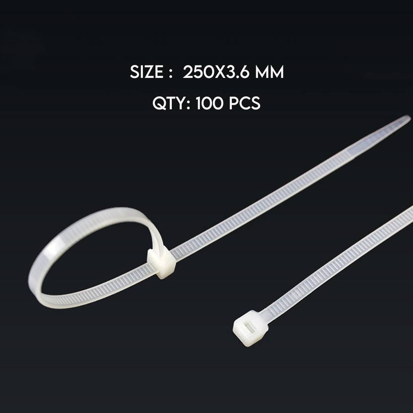 LAXMI "Teeth Grip Nylon Self Locking Cable Ties, White (250 mm x 3.6 mm ...
