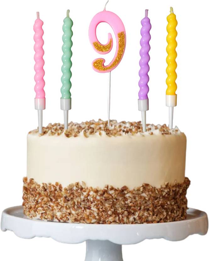 Party Decorz Number 9 Candle | Nine Number Pink Glitter Candle With ...