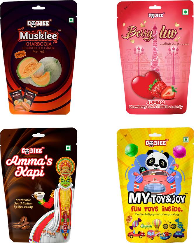 DOBIEE Fruit Flavour Candies Combo Pack of 4 (Muskiee,Berry Luv,Ammas ...