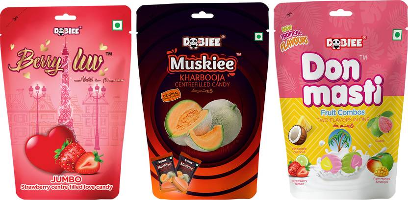 DOBIEE Fruit Flavour Combo Pack of 3 Candies (Muskiee, Berry Luv & Don ...