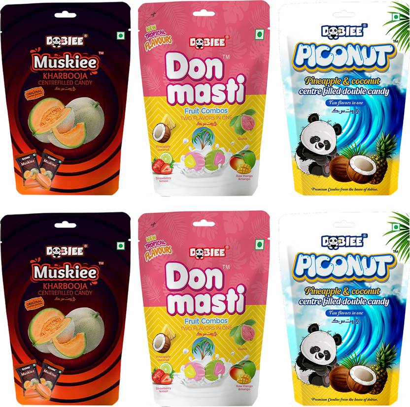 DOBIEE Fruit Flavour Combo Pack of 6 Candies (Muskiee x 2, Don Masti x ...