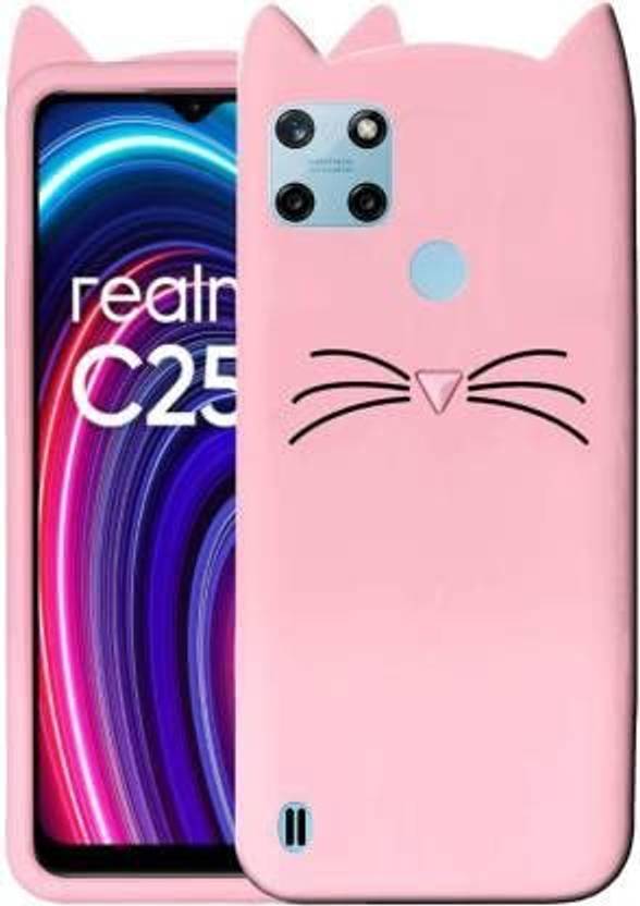 Aanshi Back Cover for Realme C25Y PinkCat Design Soft Silicone Cover ...