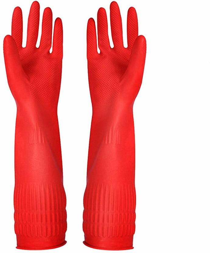 ROYALFLAG Rubber Cleaning Gloves Kitchen Dishwashing Long Glove1Pairs ...