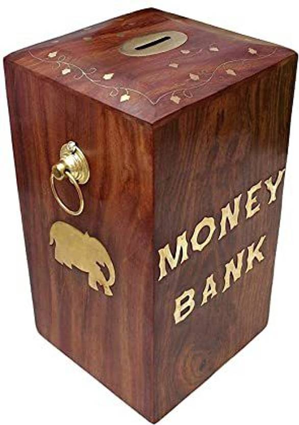 SMART SHOPPEE WOODEN PIGGY MONEY BENK WITH SQUARE SHAPE 2KAYS WOODEN ...