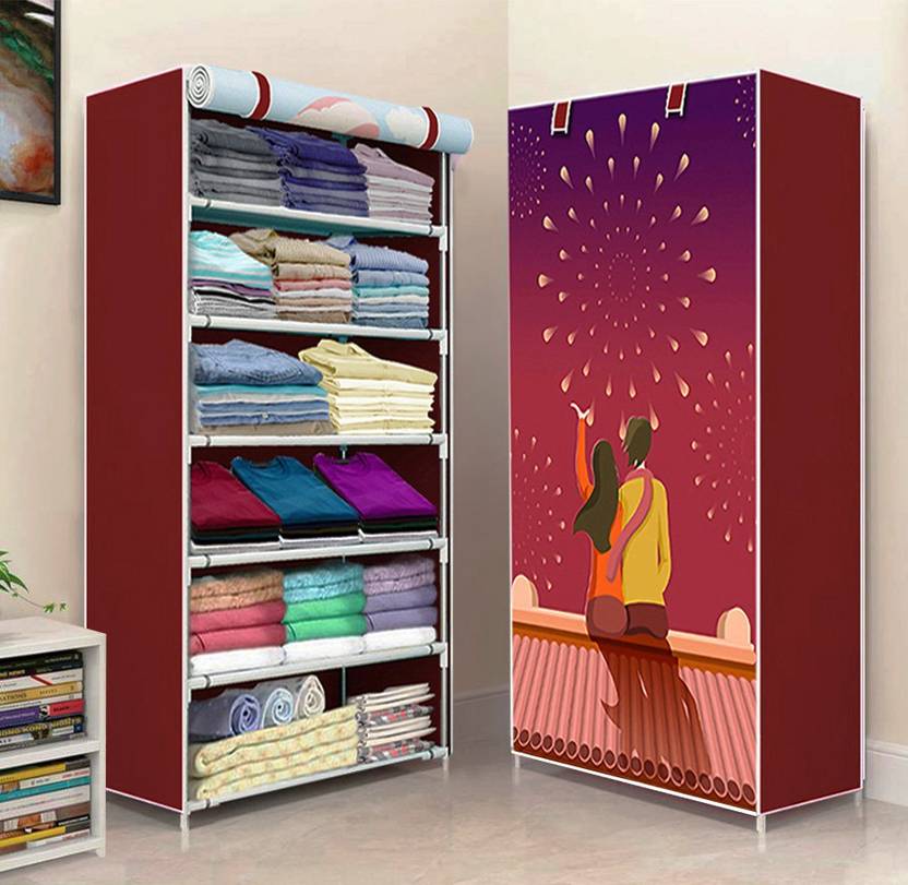 Sasimo 1 Door 6 Shelf Fabric PP Carbon Steel Collapsible Wardrobe Price ...