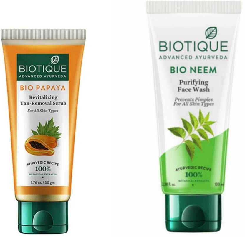 BIOTIQUE Papaya Face Scrub 50gm & Neem Face Wash 100 ML Price in India ...