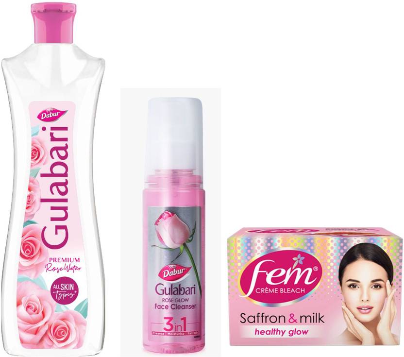 Dabur Gulabari Rose water -250ml with Gulabari Face Cleanser -100ml and ...