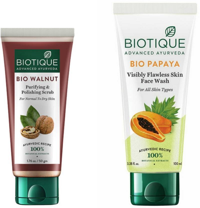 BIOTIQUE Walnut Face Scrub 50gm & Papaya Face Wash 100 ML Price in ...