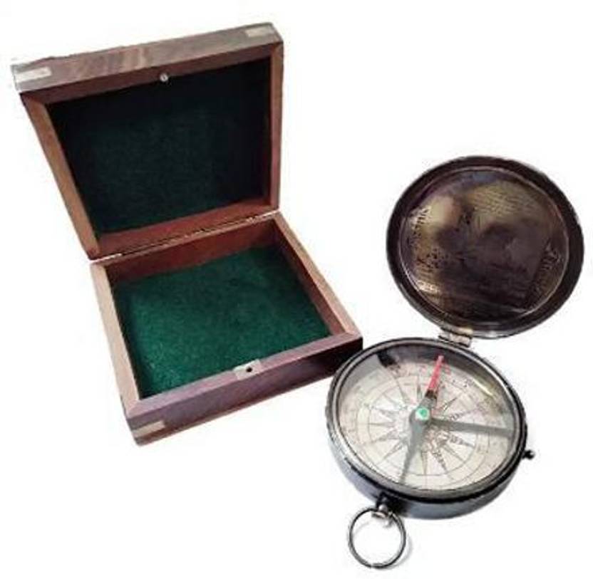 BOMCYCLE Antique Brass Titanic Flat Lid Compass with Wooden Anchor Box ...